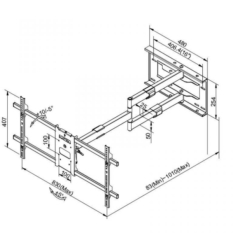T103 Long Extension Full Motion Mount for TV 42-65" - Tivi Solutions